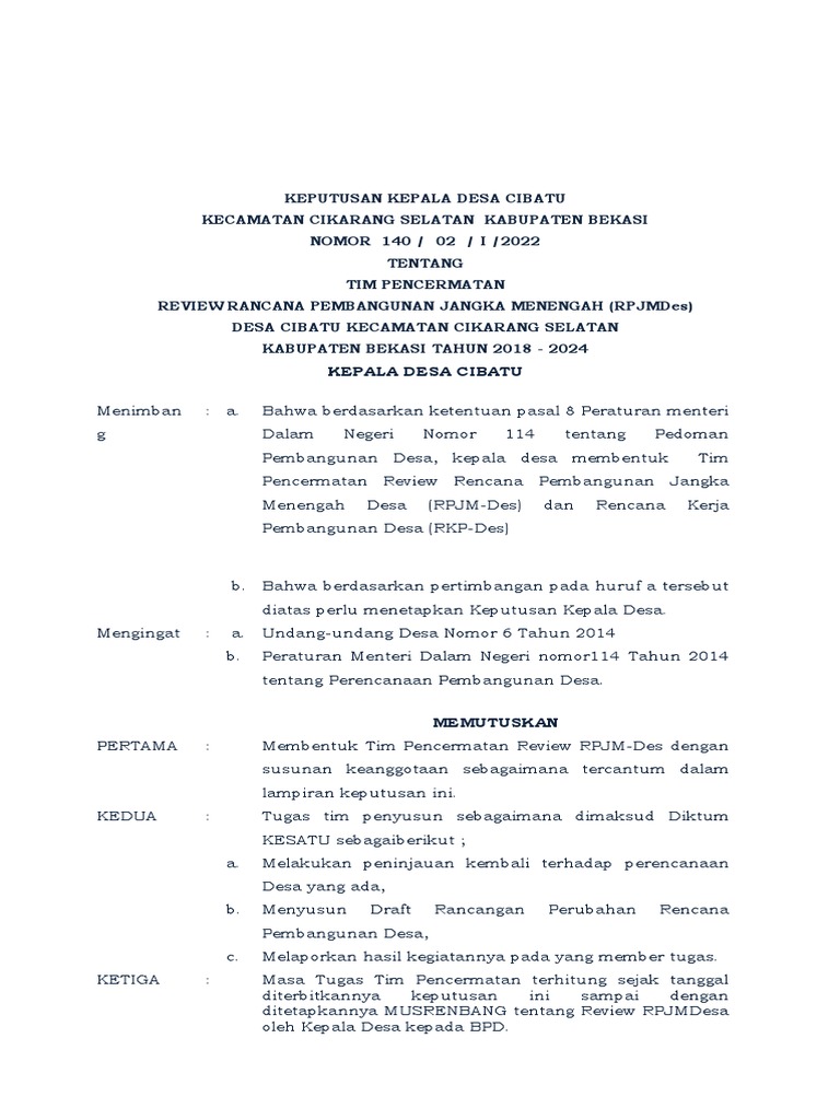 02 SK Tim Penyusun Rpjmdesa | PDF