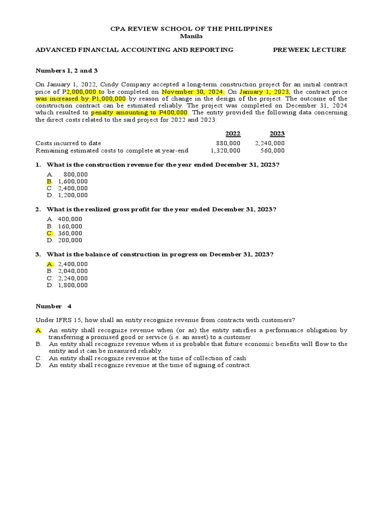 AFAR Preweek Lecture Part 2 | PDF | Balance Sheet | Depreciation