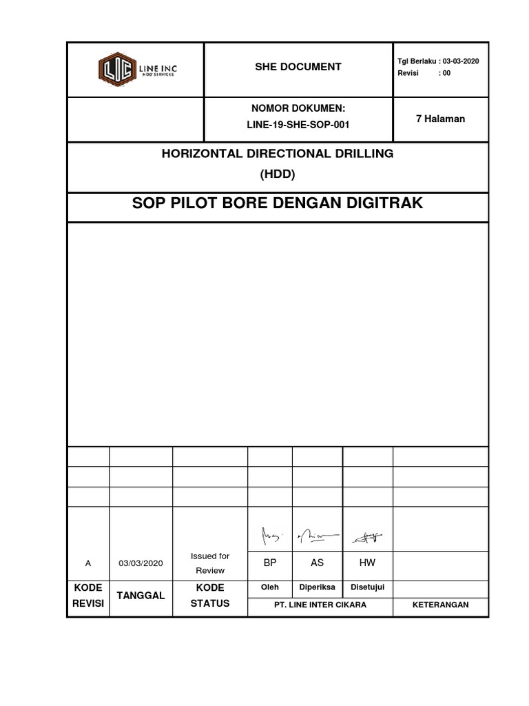 V B. SOP Pilot Bore | PDF
