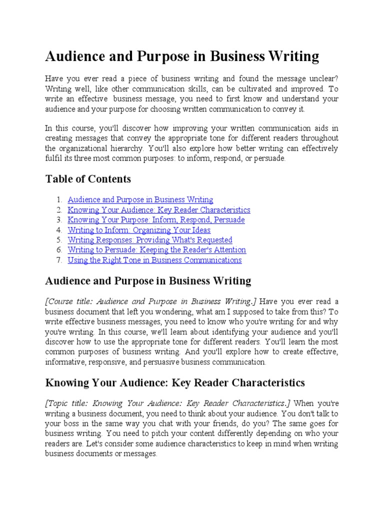 Audience and Purpose in Business Writing | PDF | Persuasion | Documentation