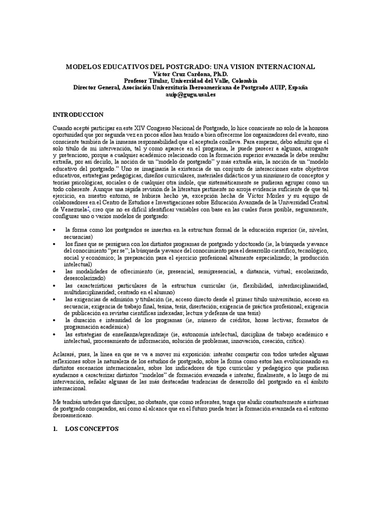 Modelos Educativos de Postgrado Globales | PDF | Doctorado | Educación ...