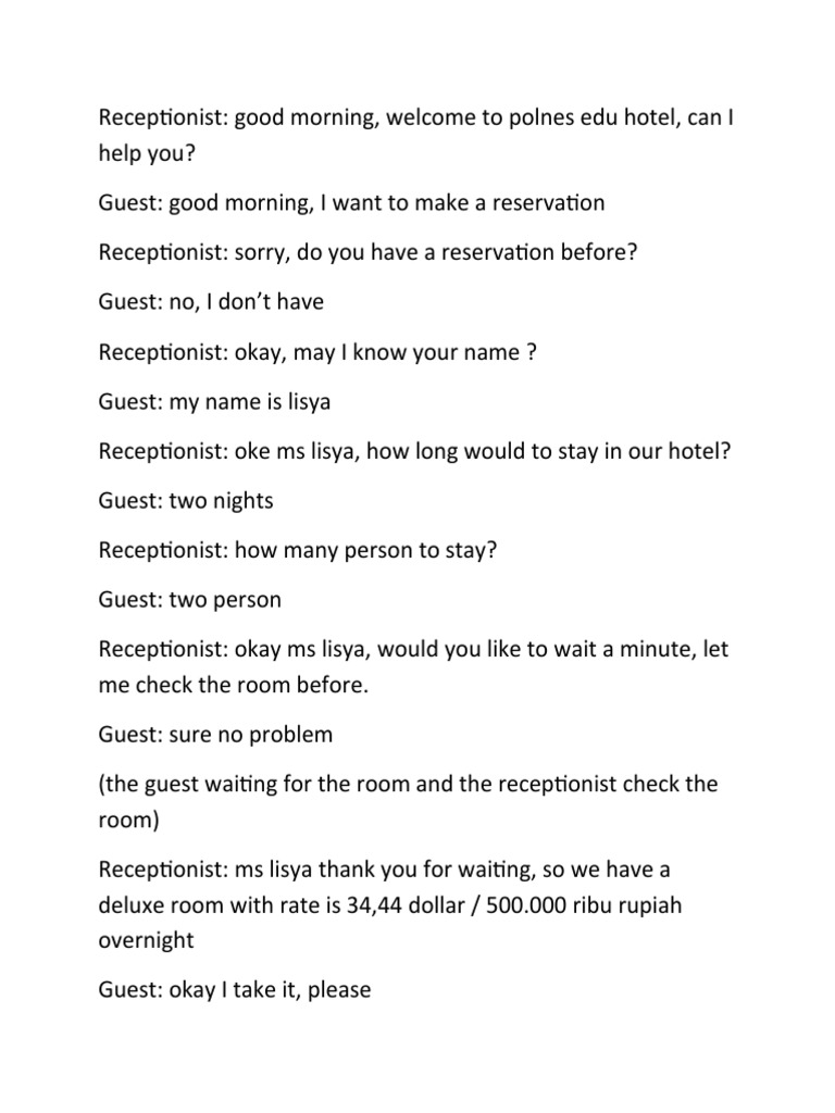 Hotel Reservation Process Example | PDF