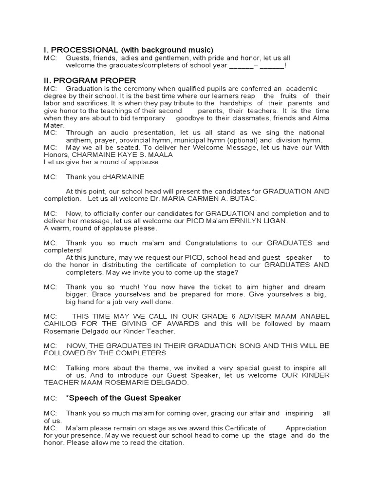 Emcee Script For Moving Up or Graduation | PDF | Foreign Language Studies