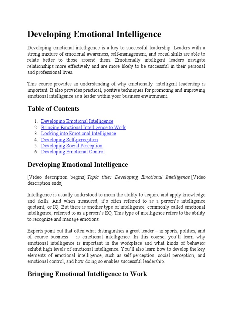 Developing Emotional Intelligence | PDF | Emotional Intelligence ...