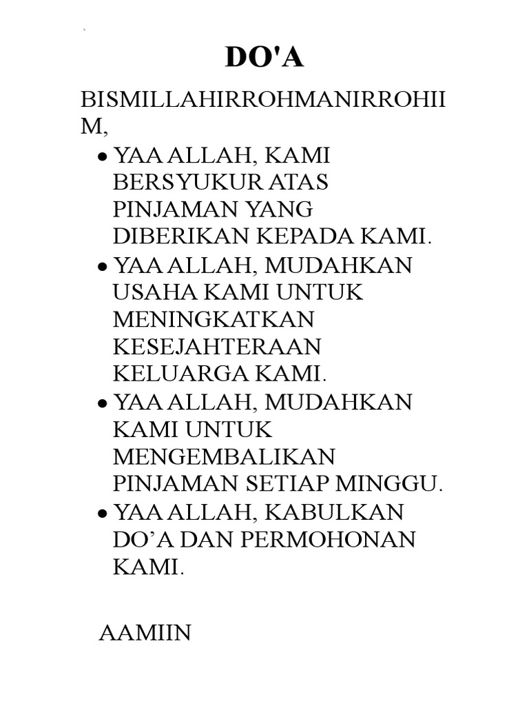 Doa dan Janji Nasabah PNM Mekaar | PDF