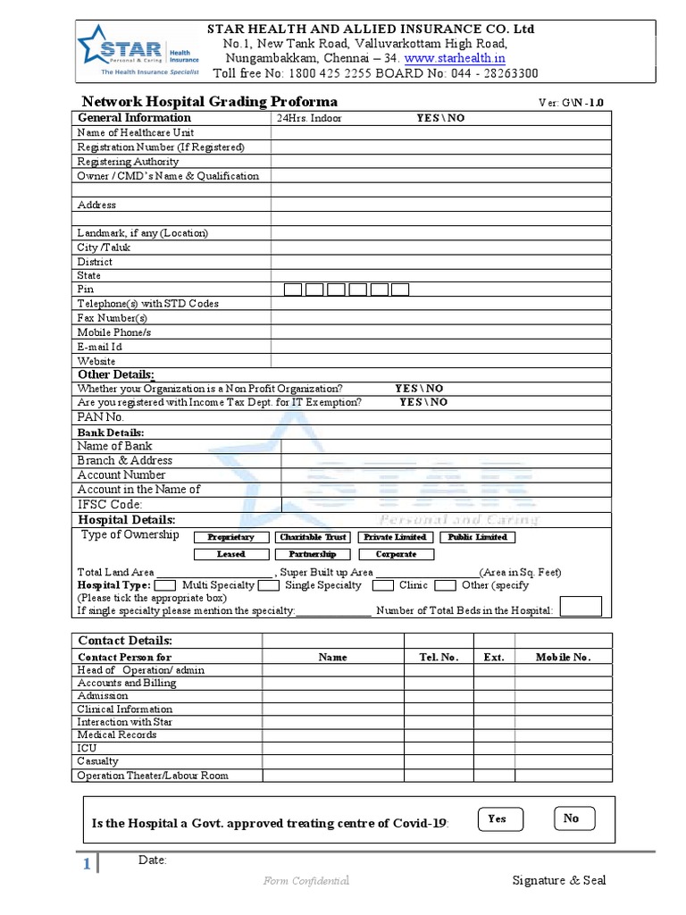 Star Health Network Hospital Proforma | PDF | Radiology | Medical Record