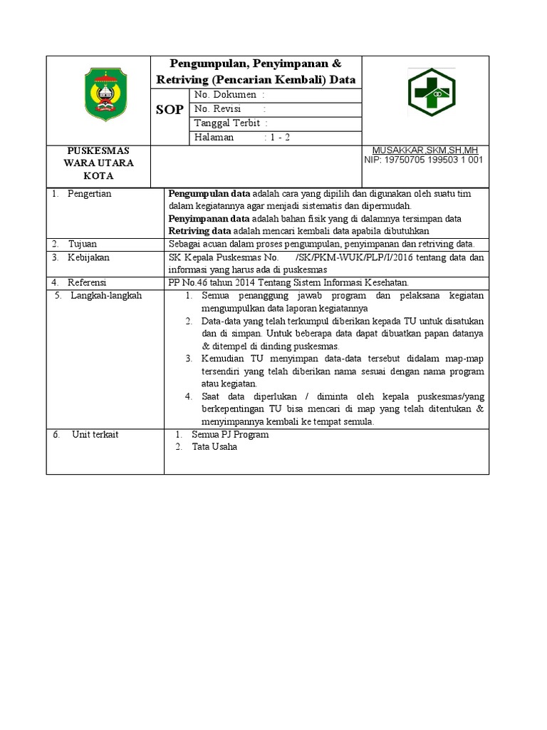SOP Pengumpulan Dan Penyimpanan Data | PDF