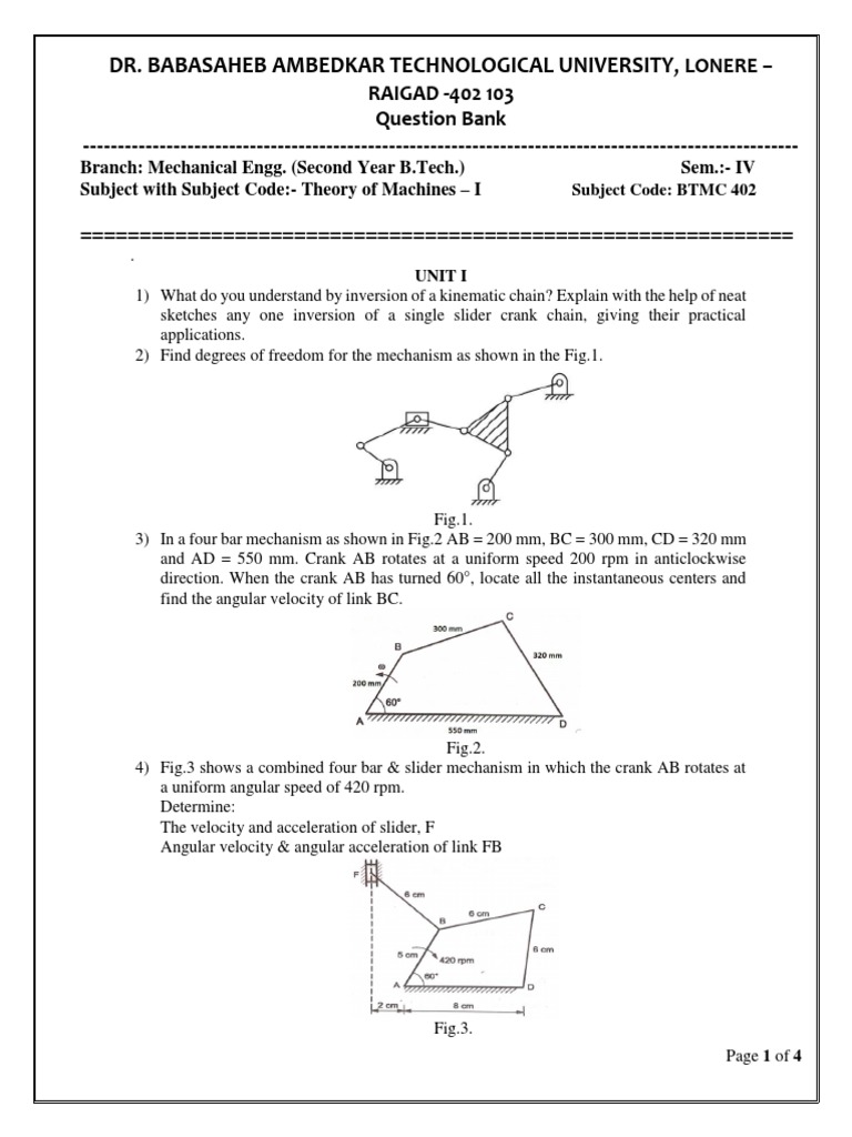 Theory of Machine. Question Bank | PDF | Acceleration | Classical Mechanics