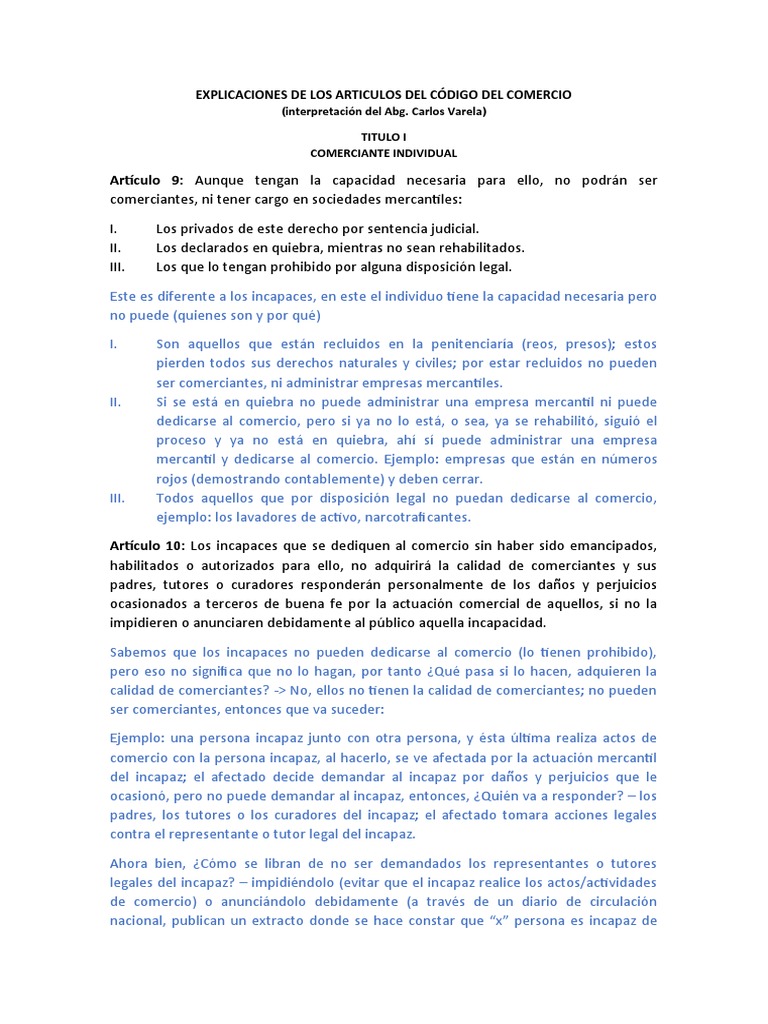 Explicaciones de los artículos del Código de Comercio (Abg. Carlos Varela | PDF | Sociedad de ...
