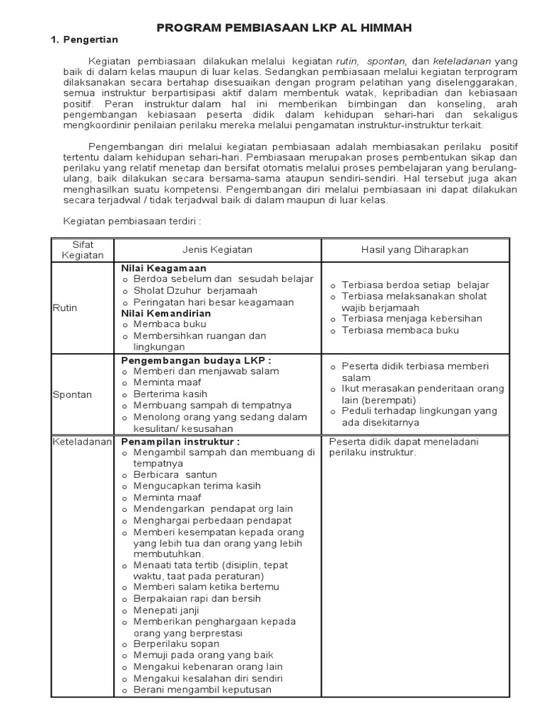 Program Pembiasaan | PDF