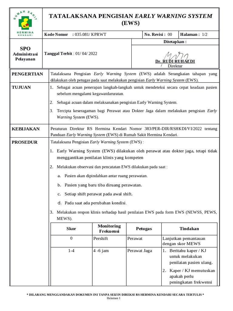Panduan Pengisian EWS di RS Hermina | PDF