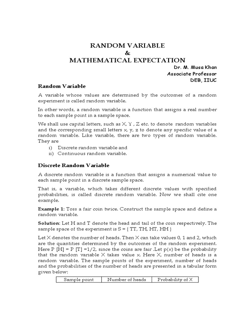 Understanding Random Variables and Expectations | PDF | Random Variable | Probability Distribution