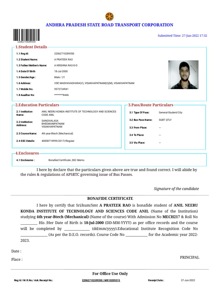 Apsrtc Bus Pass | PDF