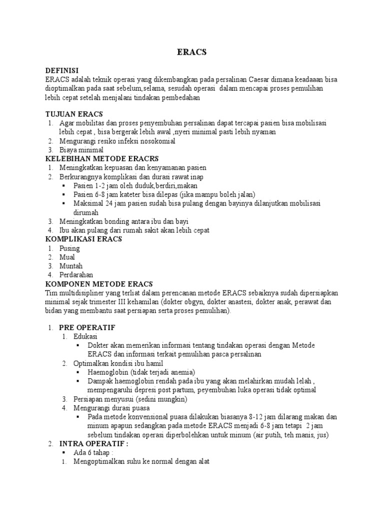 Metode ERACS: Pemulihan Cepat Pasca SC | PDF