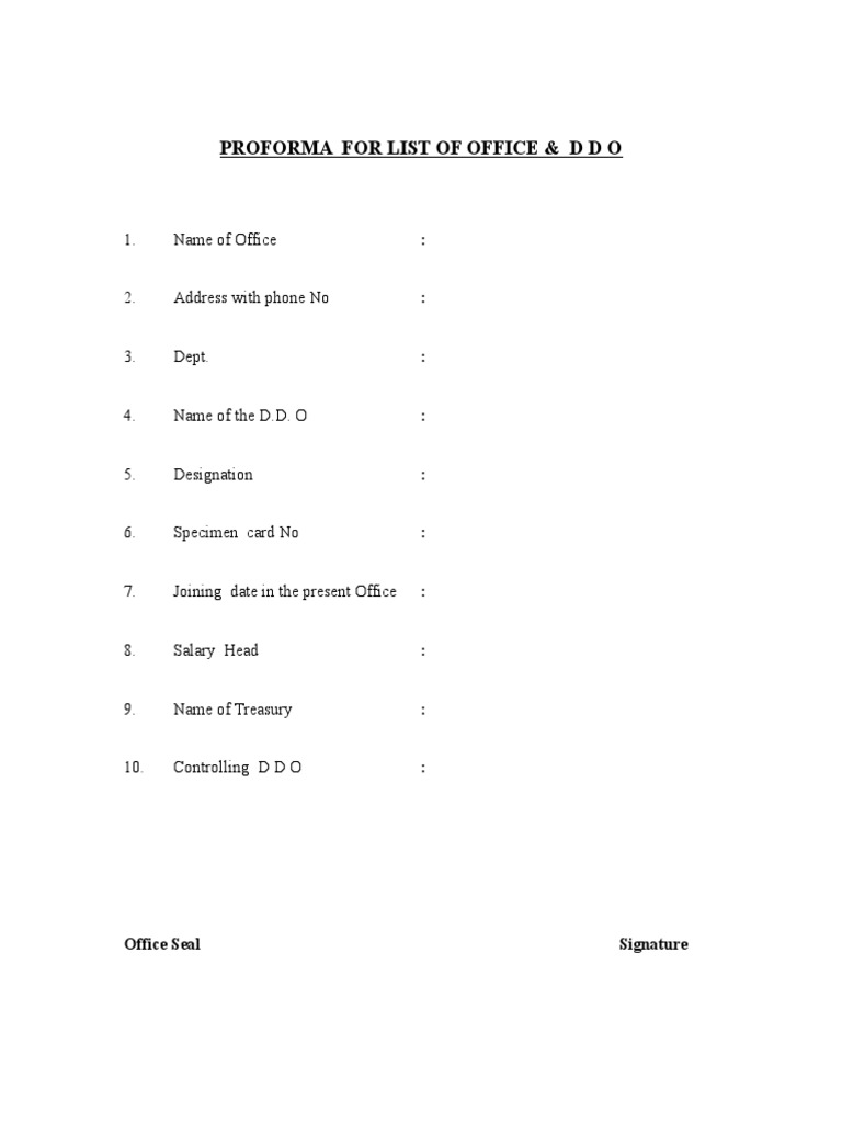 Proforma For List of Office & D D O | PDF
