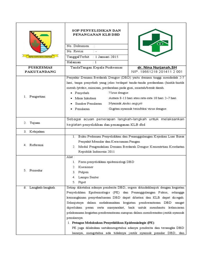 Sop Penyelidikan Dan Penanggulangan KLB DBD | PDF