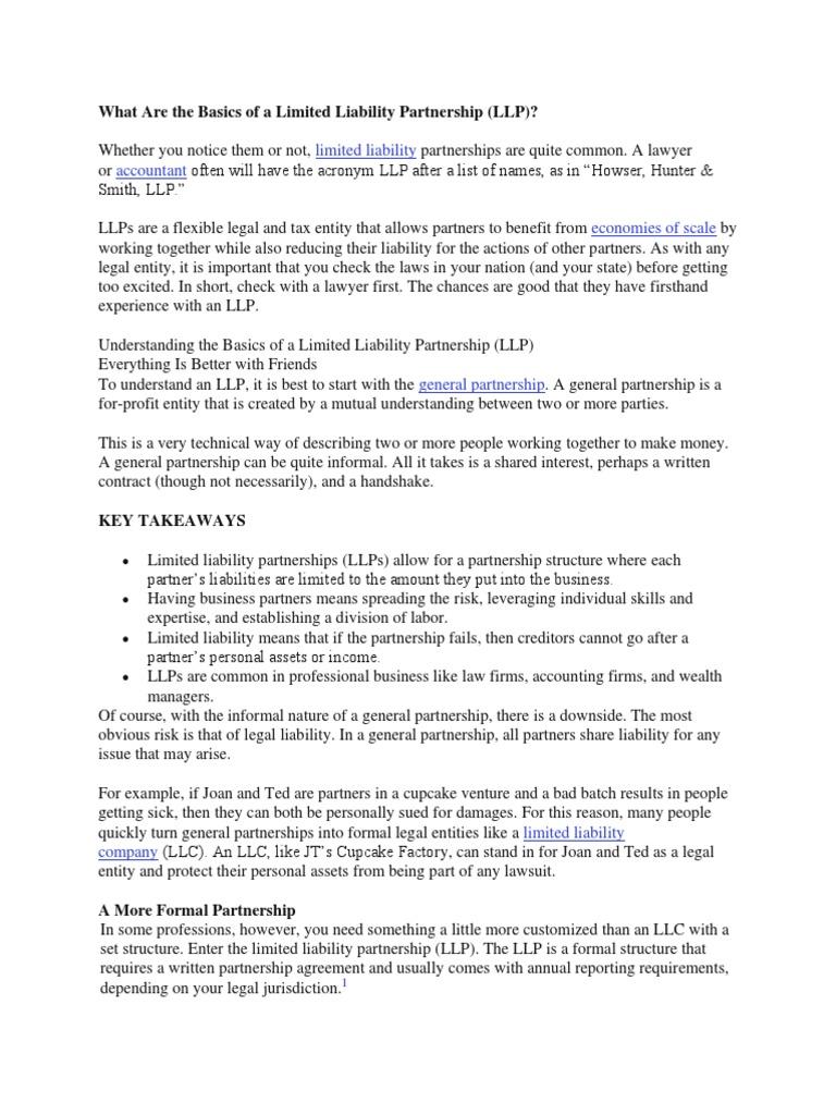 Understanding Limited Liability Partnerships | PDF | Law | Limited ...