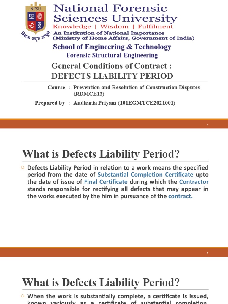 General Conditions of Contract: Defects Liability Period: School of ...