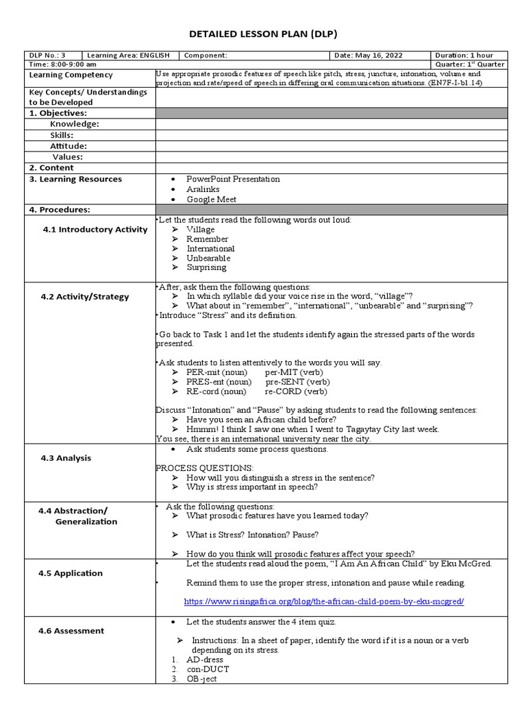 Detailed Lesson Plan (DLP) : Knowledge: Skills: Attitude: Values | PDF ...