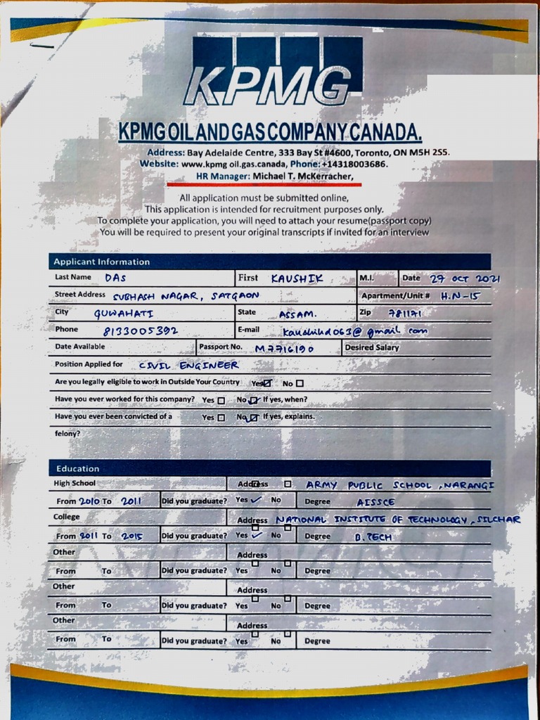 KPMG Application Form | PDF