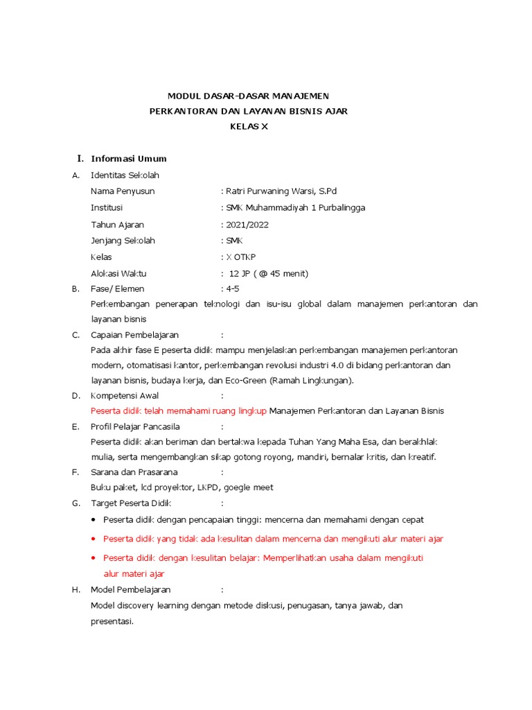 Modul Ajar Otkp Elemen 2 | PDF