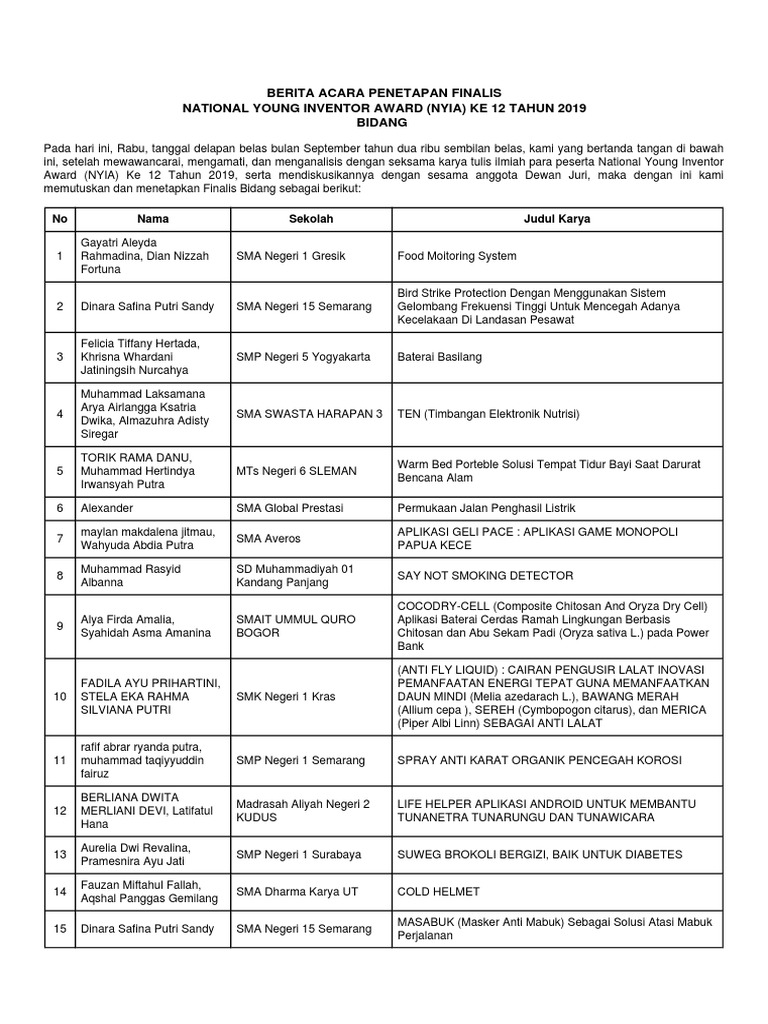Finalis NYIA 2019 | PDF