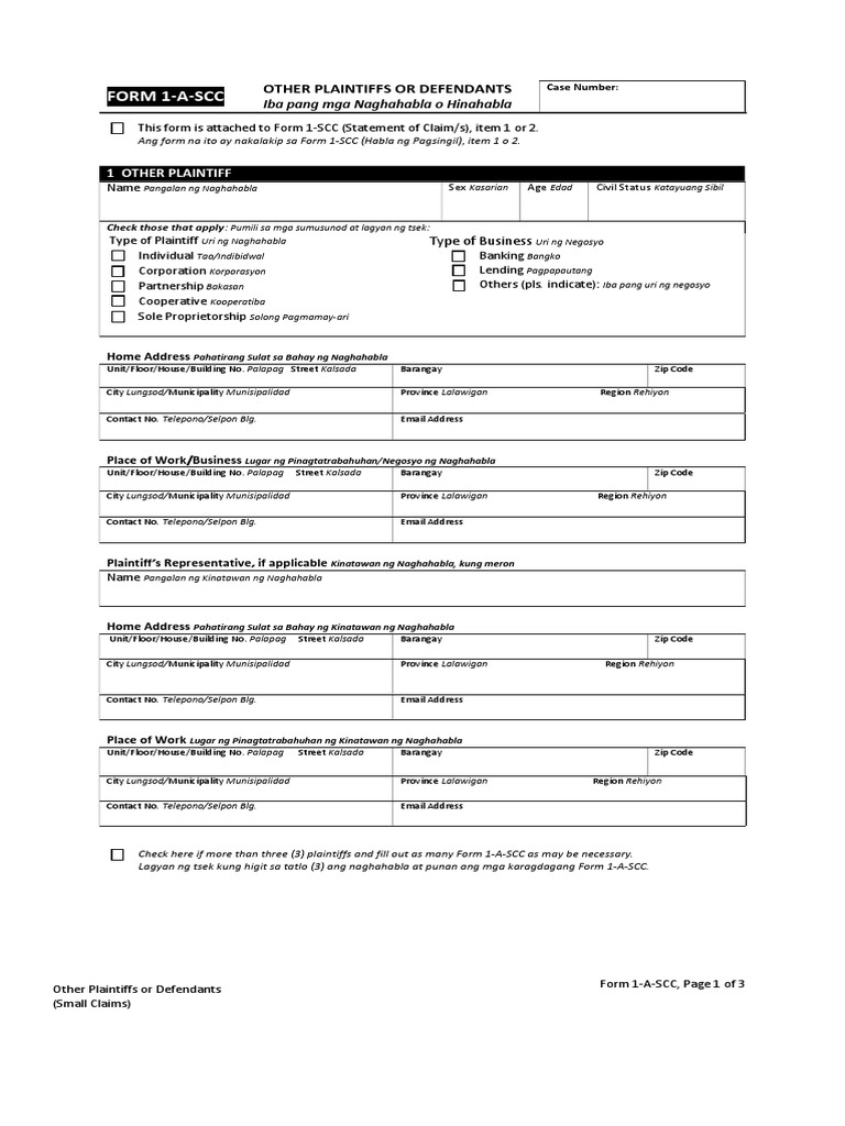 Form 1-A-Scc: Other Plaintiffs or Defendants | PDF | Justice | Crime & Violence