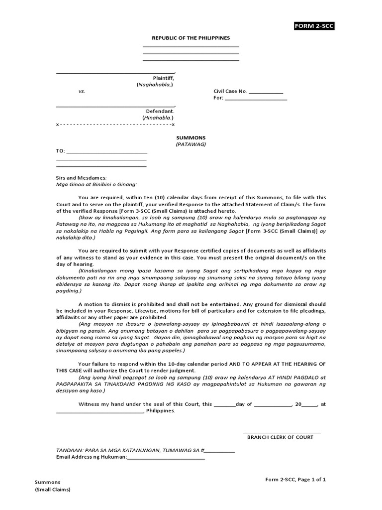 FORM 02 SCC Summons | PDF