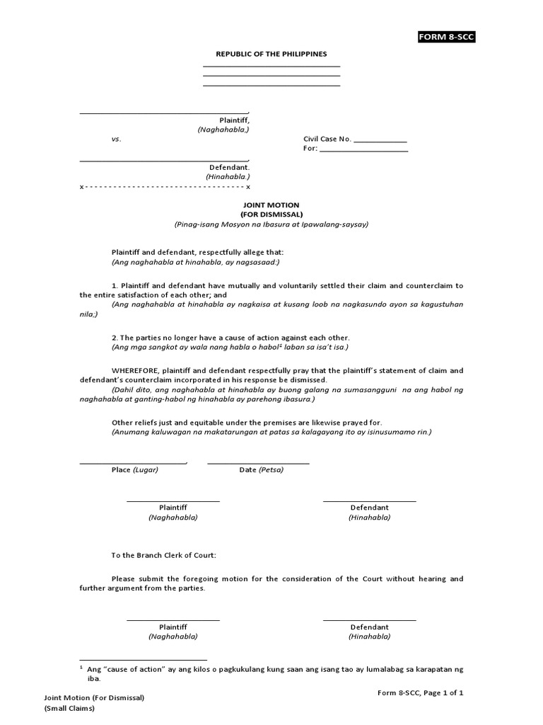 Joint Motion for Dismissal in Small Claims | PDF | Judiciaries ...