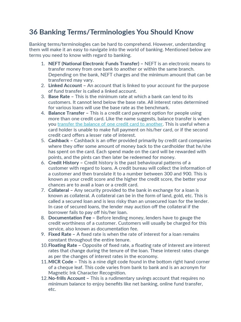 36 Banking Terms/Terminologies You Should Know: Transfer The Balance of ...