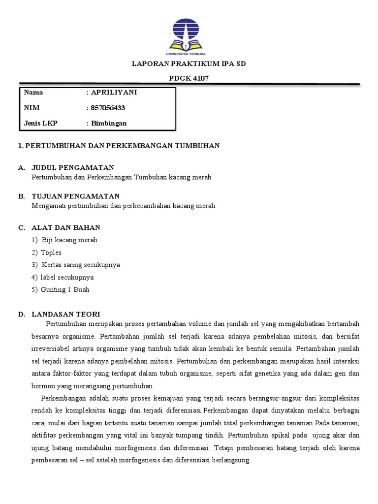 LKP 2 - Modul 1 Pertumbuhan Dan Perkembangan - Apriliyani | PDF