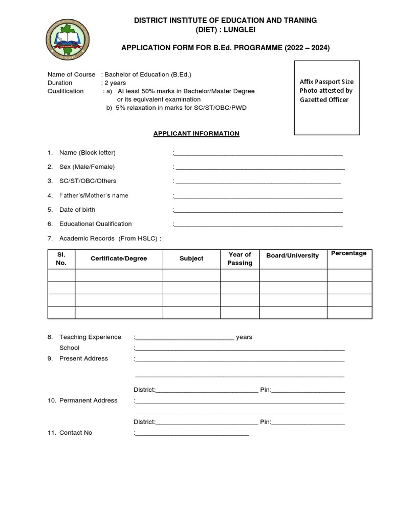 District Institute of Education and Traning (Diet) : Lunglei ...