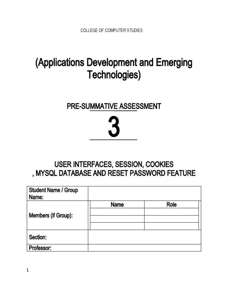College pre-summative assessment on user interfaces, session, cookies, MySQL database and reset ...