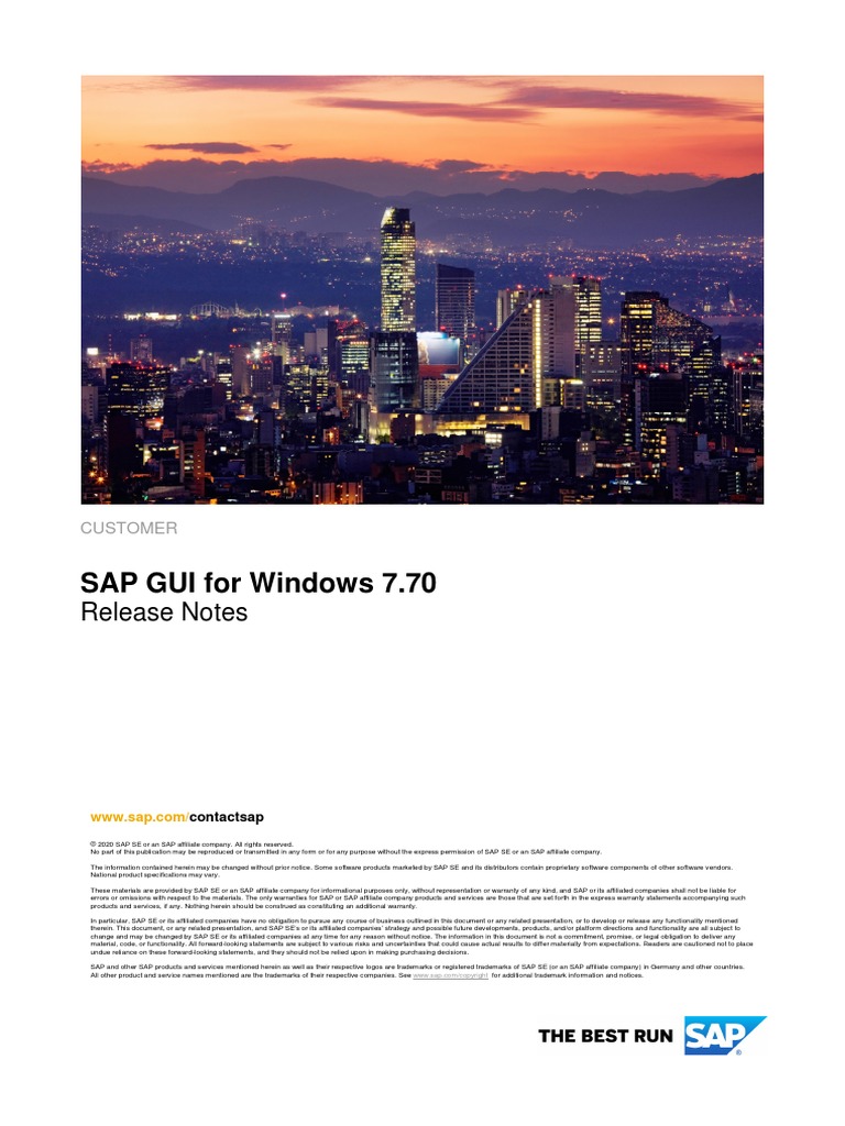 SAP GUI For Windows 7.70: Release Notes | PDF | Internet Explorer | Html