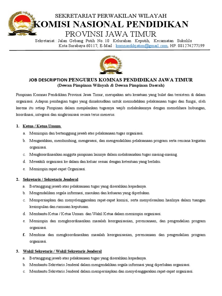 Job Desk KNP DPW & DPD Jatim | PDF | Karier & Perkembangan