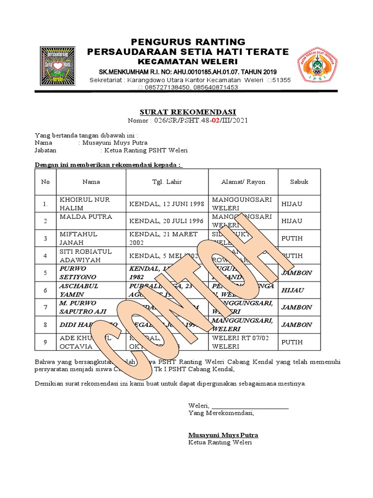 Surat Rekomendasi Cawar | PDF
