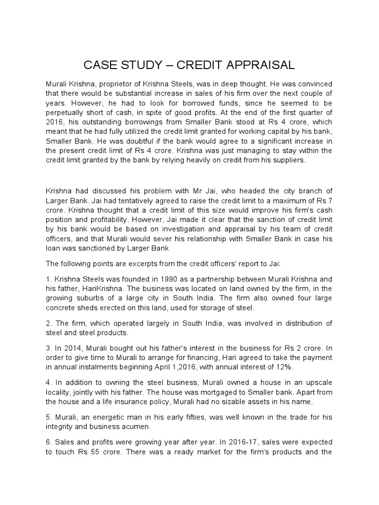 CASE STUDY On Credit Appraisal | PDF | Loans | Banks