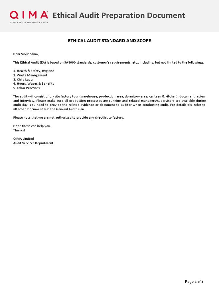 QIMA - Ethical Audit Preparation Document - EN | PDF | Employment ...
