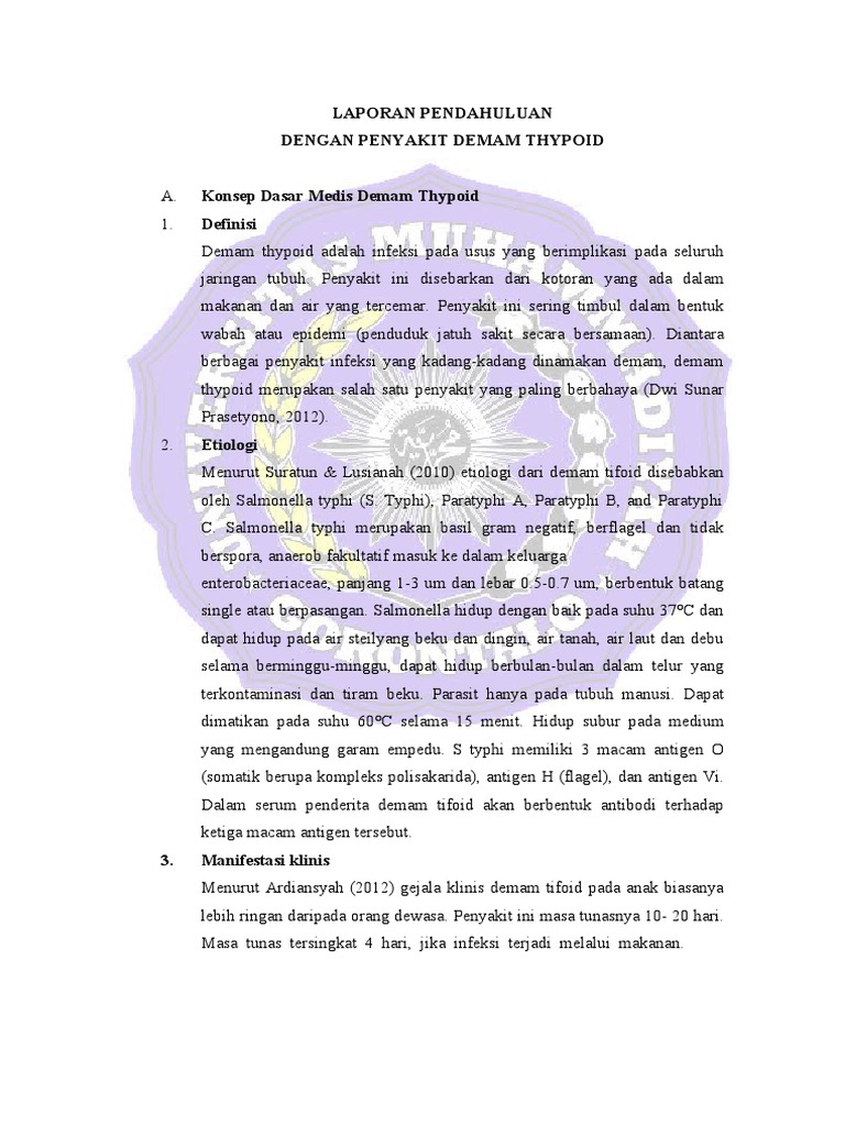 Laporan Pendahuluan Dengan Penyakit Demam Thypoid | PDF | Sains & Matematika