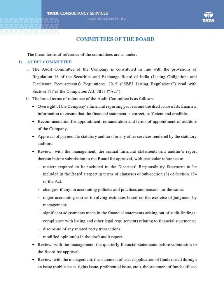 Terms Reference Committees | PDF | Audit | Audit Committee