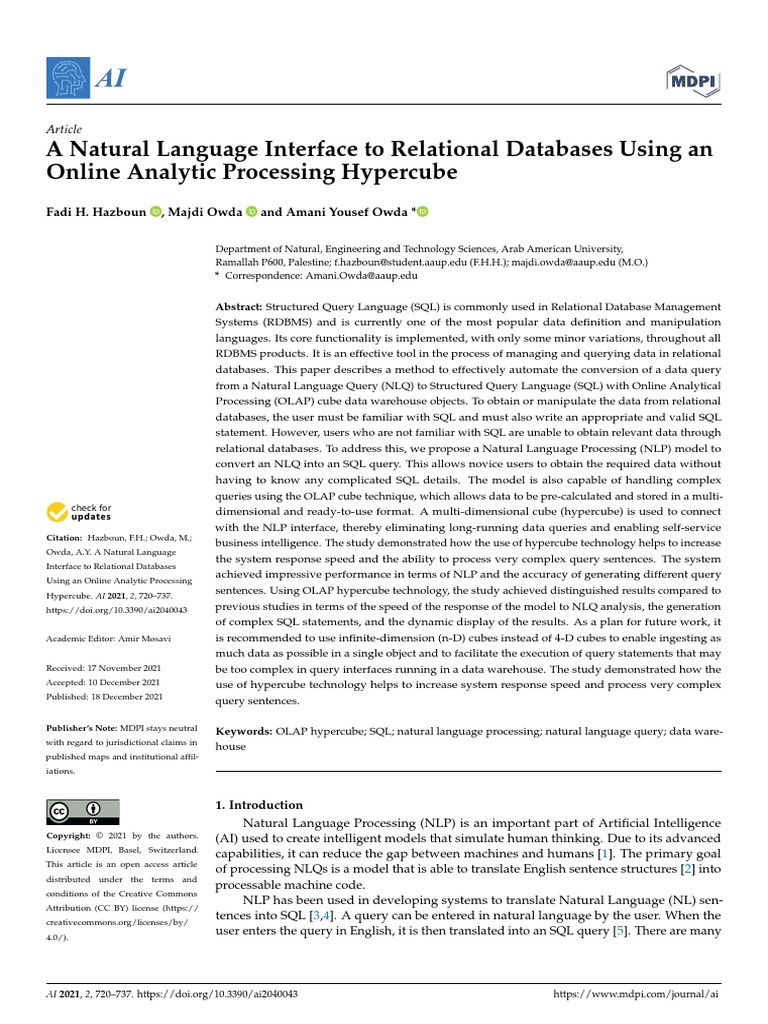 A Natural Language Interface To Relational Databases Using An Online ...
