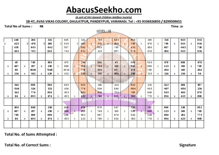 Abacus Level IX Test Summary | PDF