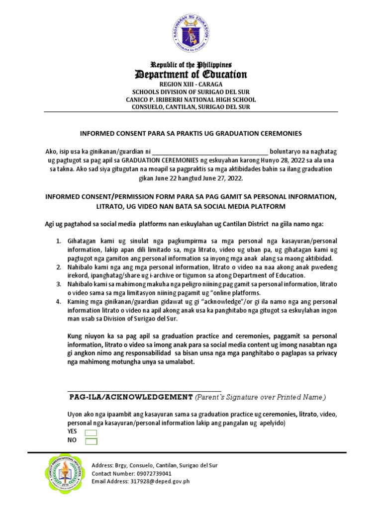 Grade 12 Parents Consent Graduation | PDF