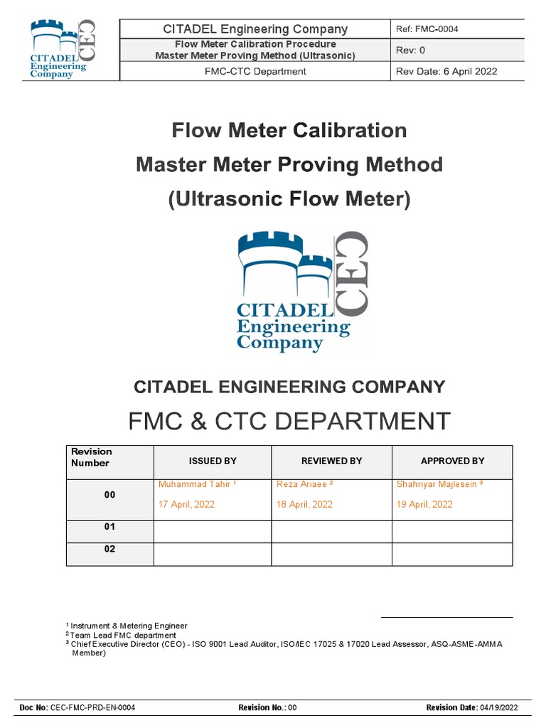 Procedure Ultrasonic Flow Meter Calibration CEC-FMC-PRD-En-0004 | PDF ...