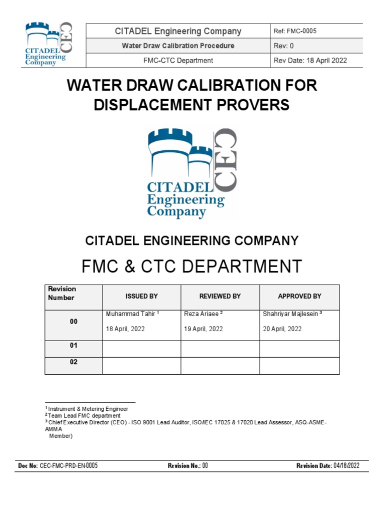 Procedure Waterdraw Calibration CEC FMC PRD en 0005 | PDF | Valve ...