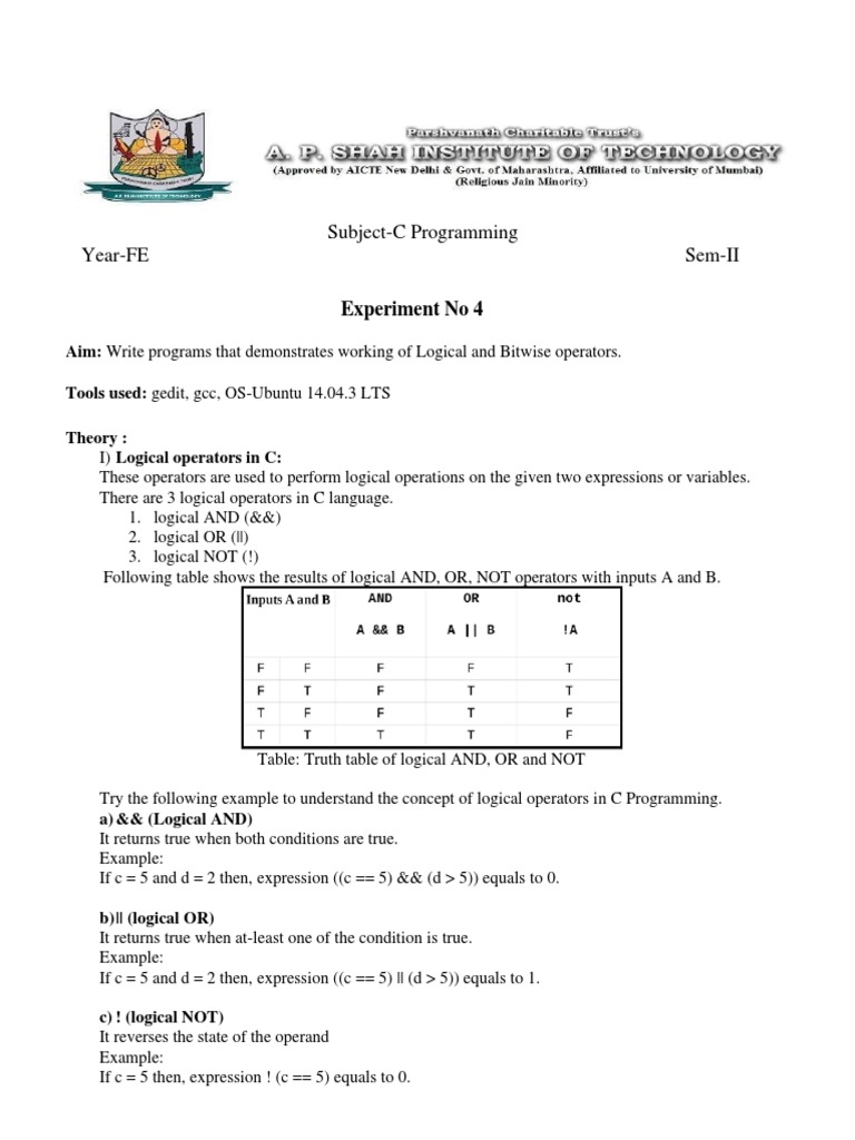 Subject-C Programming Year-FE Sem-II: Experiment No 4 | PDF | Computer ...