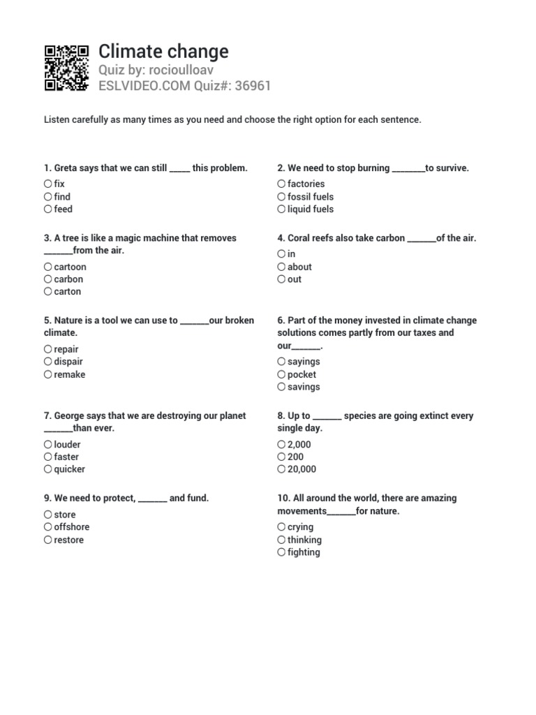 Climate Change: Quiz By: Rocioulloav | PDF | Climate Change | Fossil Fuels