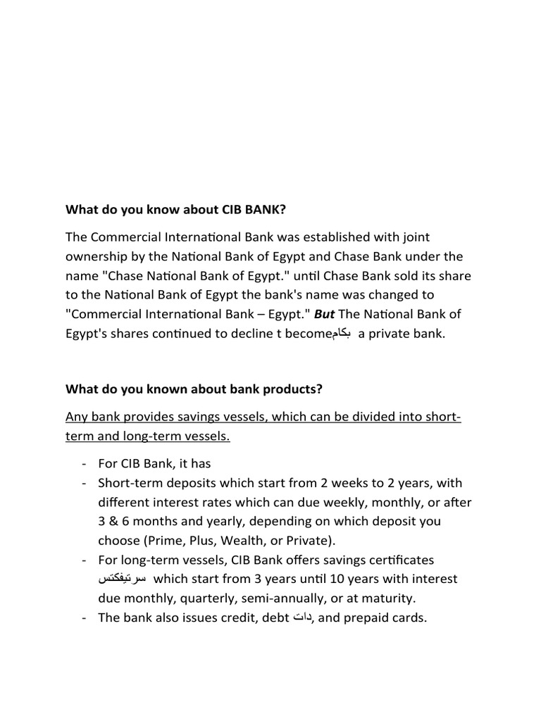 What Do You Know About CIB BANK? | PDF