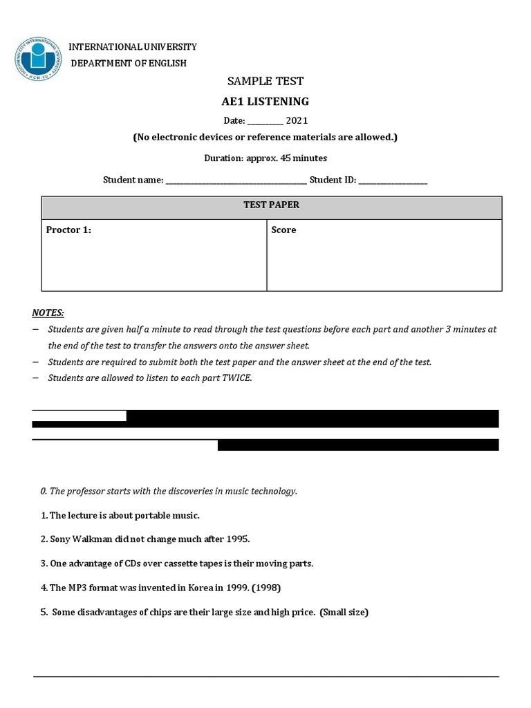AE1 Sample Test - Test Paper SUMMER 2021 ONLINE | PDF | Slang ...