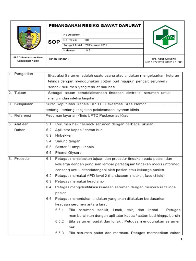 SOP Ekstraksi Serumen | PDF